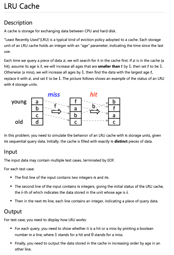 Solved LRU Cache Description A cache is storage for | Chegg.com
