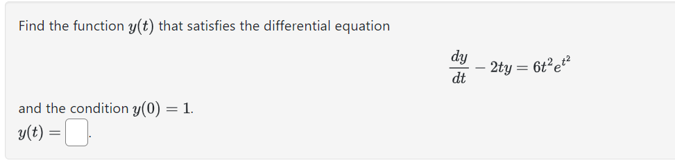 Solved Solve the following initial value problem: 9dtdy+y=9t | Chegg.com