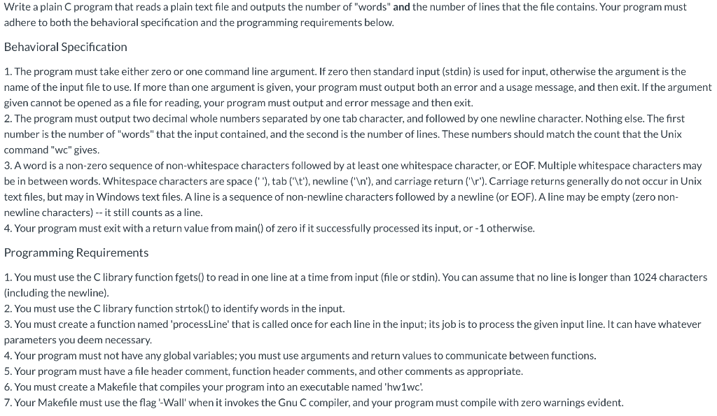 Solved Write a plain C program that reads a plain text file | Chegg.com