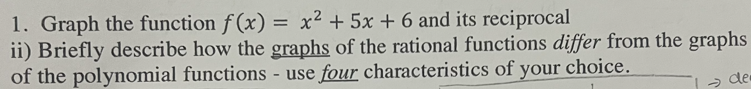 Solved 1. Graph the function f(x)=x2+5x+6 and its reciprocal | Chegg.com