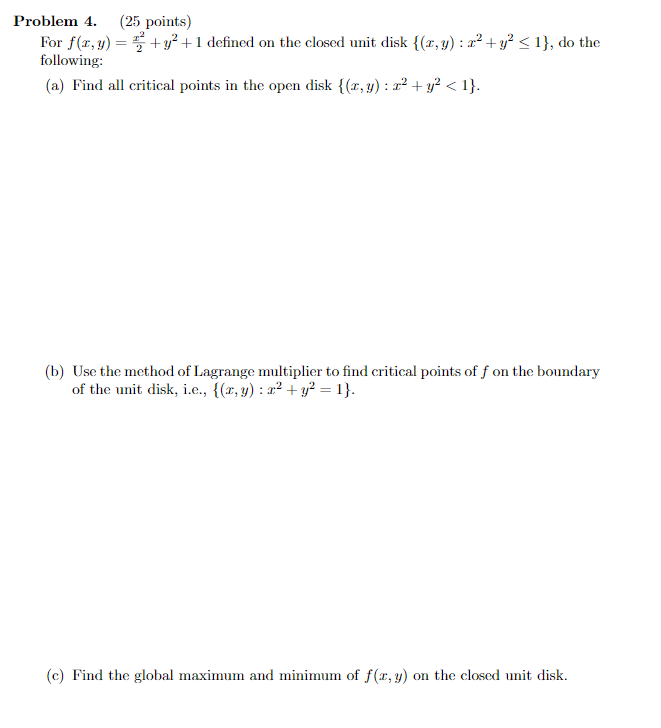 Solved Problem 4. (25 points) For f(2, y) = + y2 +1 defined | Chegg.com