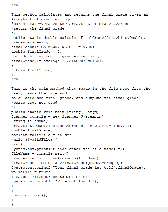 Solved /⋆⋆ This method calculates and returns the final | Chegg.com