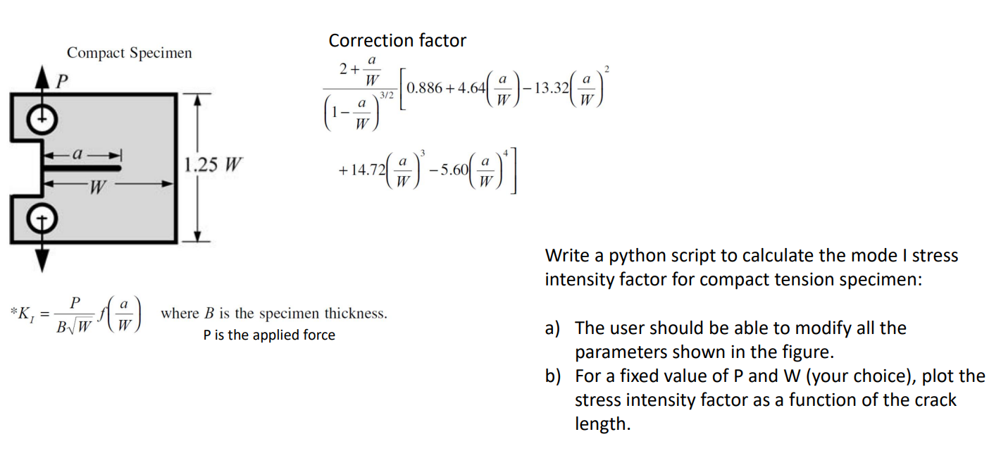 Compact Specimen Correction factor a 2 + W 3/2 a a W | Chegg.com