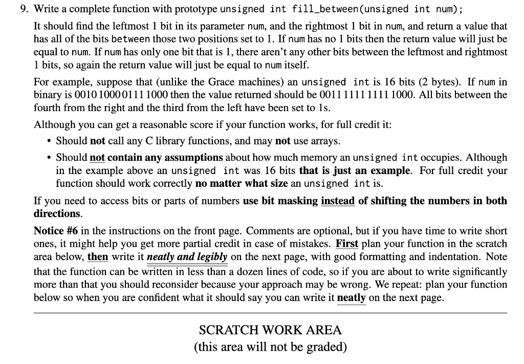 Solved Write A Complete Function With Prototype Unsigned Int 