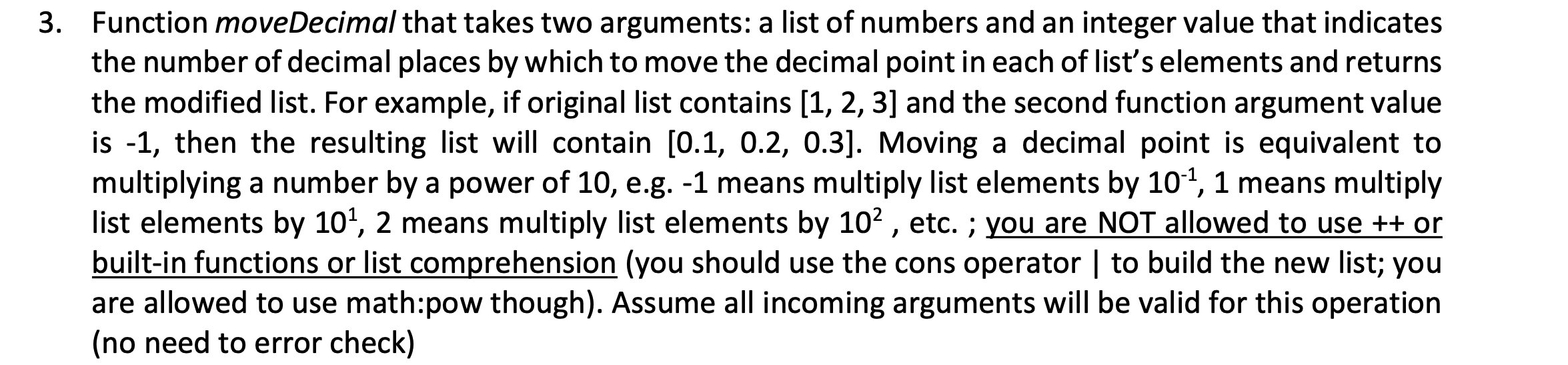 Function moveDecimal that takes two arguments: a list | Chegg.com