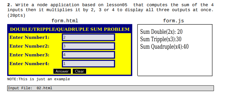 Solved 2. Write a node application based on lesson05 that | Chegg.com