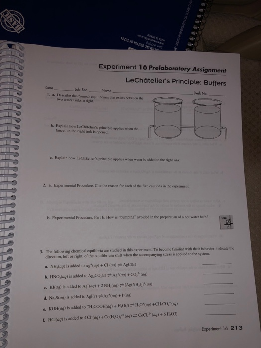 Solved Experiment 16 Prelaboratory Assignment LeChâtelier's | Chegg.com