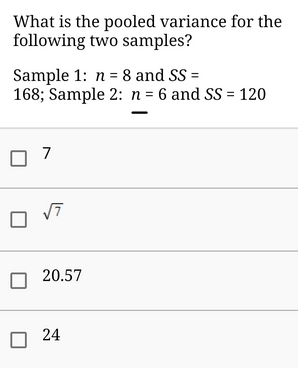 Solved What is the pooled variance for the following two | Chegg.com