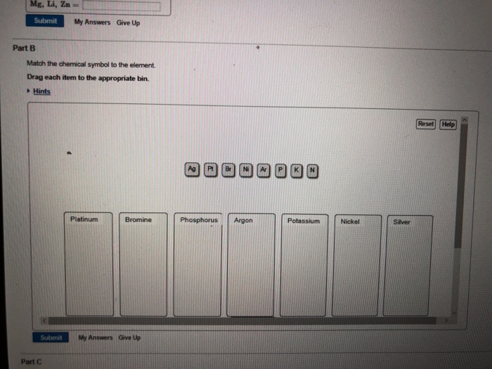 Solved |Mg, Li, Zn=N Submit My Answers Give Up Part B Match | Chegg.com