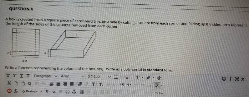 Solved QUESTION 4 A box is created from a square piece of | Chegg.com