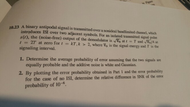 Solved in Piure 10.23 A binary antipodal signal is | Chegg.com
