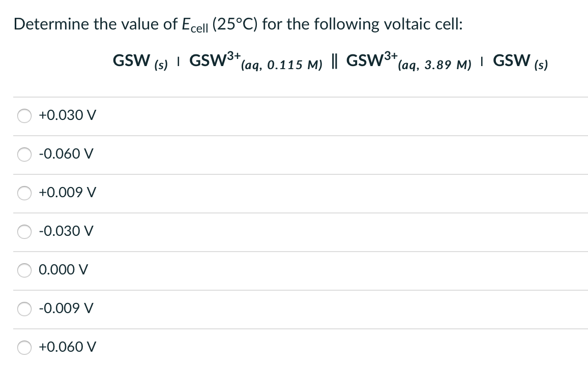Solved Determine the value of Ecell (25°C) for the following | Chegg.com