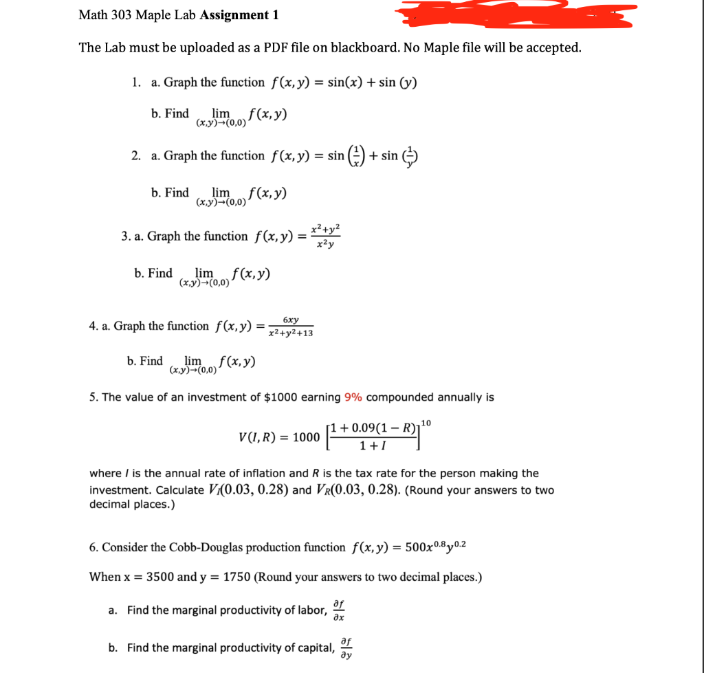 Solved Math 303 Maple Lab Assignment 1 The Lab must be | Chegg.com