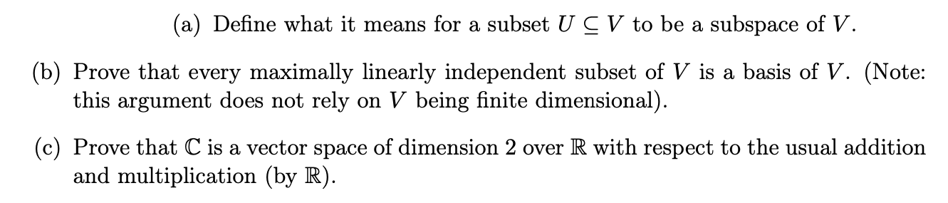 Solved (a) Define what it means for a subset U⊆V to be a | Chegg.com