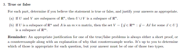 Solved 3. True or false For each part, determine if you | Chegg.com