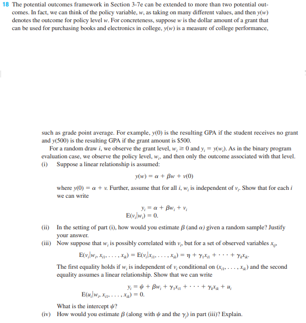 Solved 18 The potential outcomes framework in Section 3-7e | Chegg.com