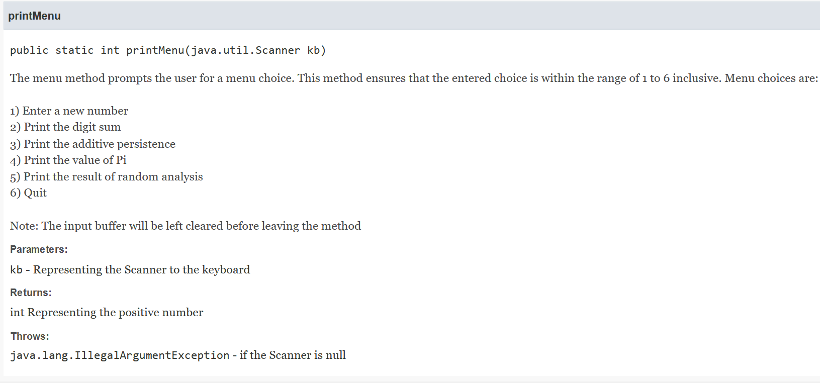 Solved printMenu public static int | Chegg.com