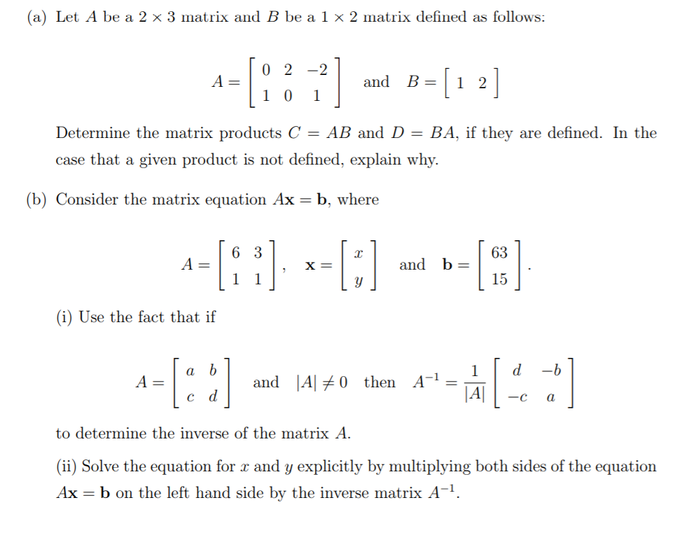 Solved (a) Let A be a 2 x 3 matrix and B bea1x 2 matrix | Chegg.com