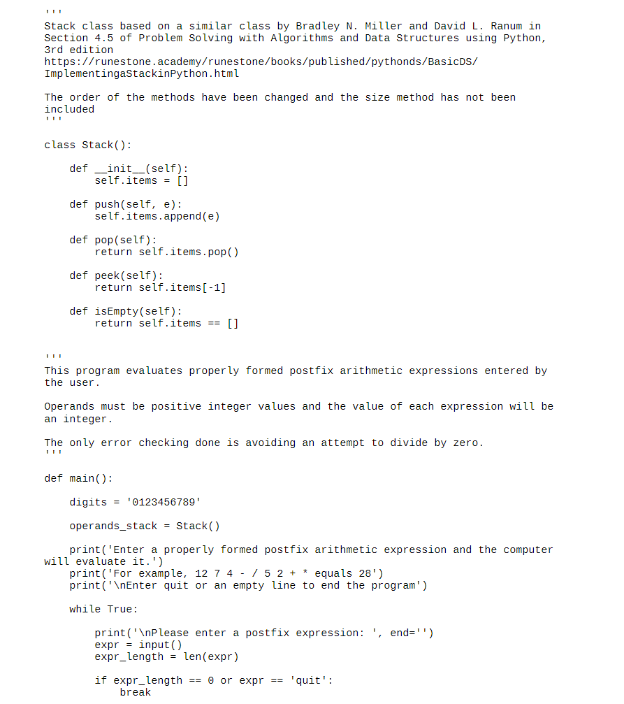 Solved The program posted below evaluates a properly formed | Chegg.com