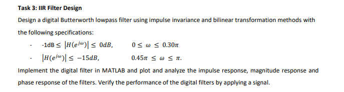 Task 3: IIR Filter Design Design a digital | Chegg.com