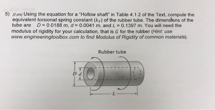 Solved 5) 12 ptsj Using the equation for a "Hollow shaft" in | Chegg.com