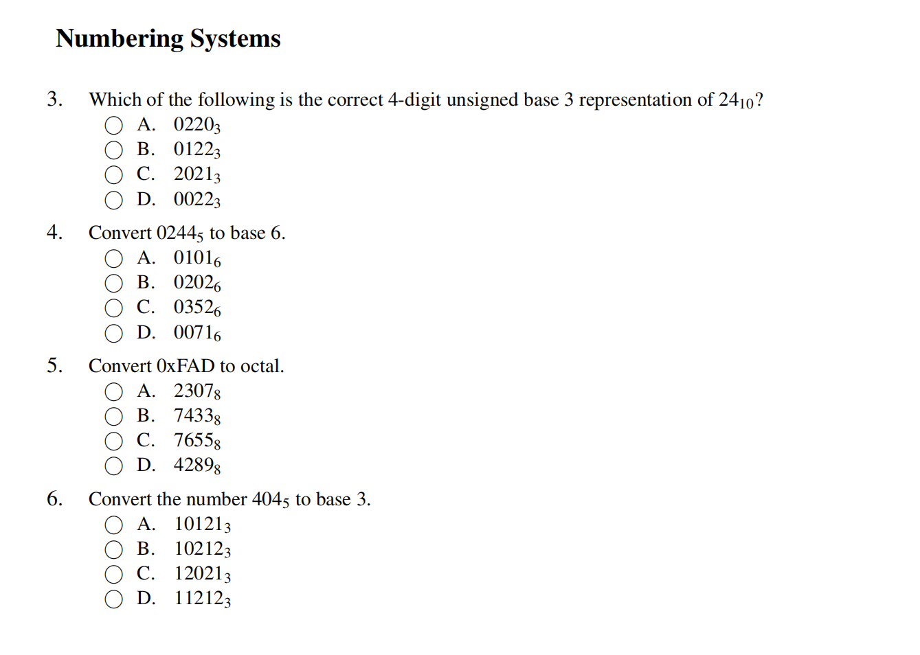 Solved Numbering Systems 3. 4. Which of the following is the | Chegg.com