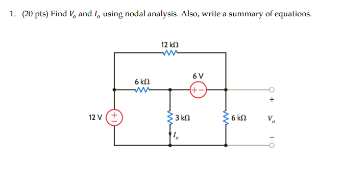 Solved (20 ﻿pts) ﻿Find Vo ﻿and Io ﻿using nodal analysis. | Chegg.com
