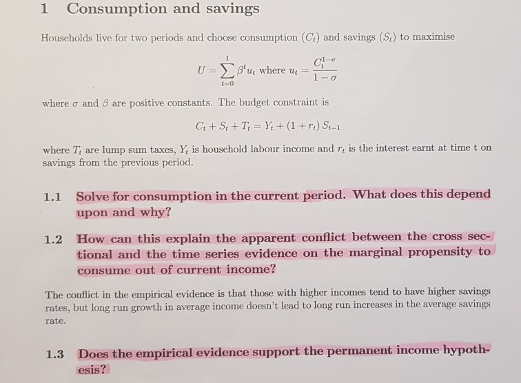 Solved 1 Consumption and savings Households live for two | Chegg.com