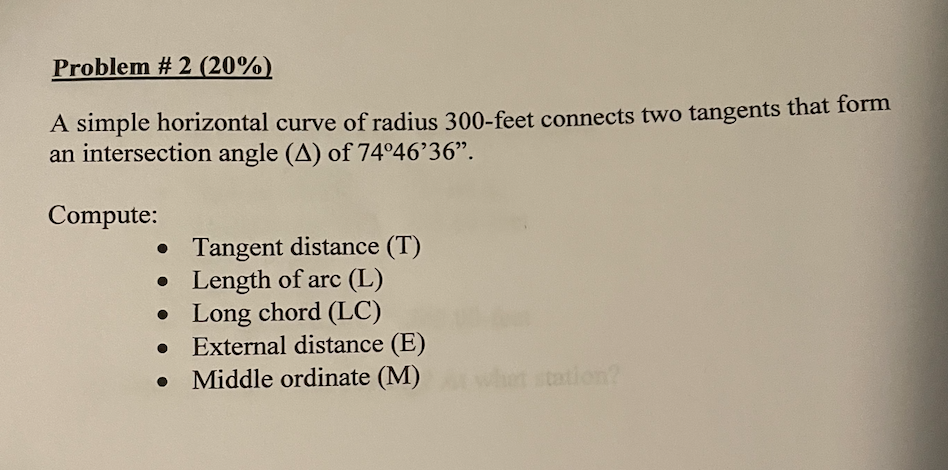 Solved A simple horizontal curve of radius 300 -feet | Chegg.com