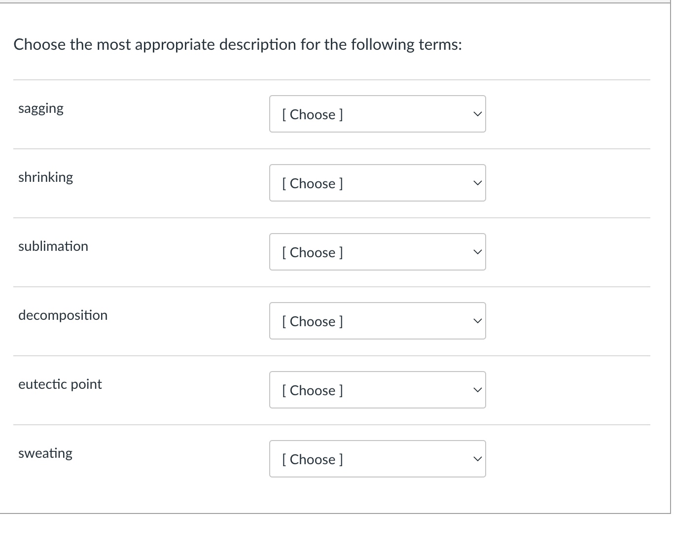 Solved Choose the most appropriate description for the | Chegg.com