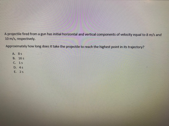 Solved A projectile fired from a gun has initial horizontal | Chegg.com