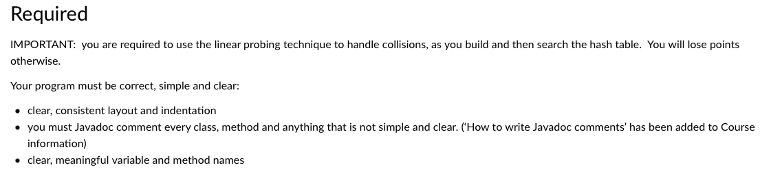Solved Java Please. Required to Implement linear probing | Chegg.com