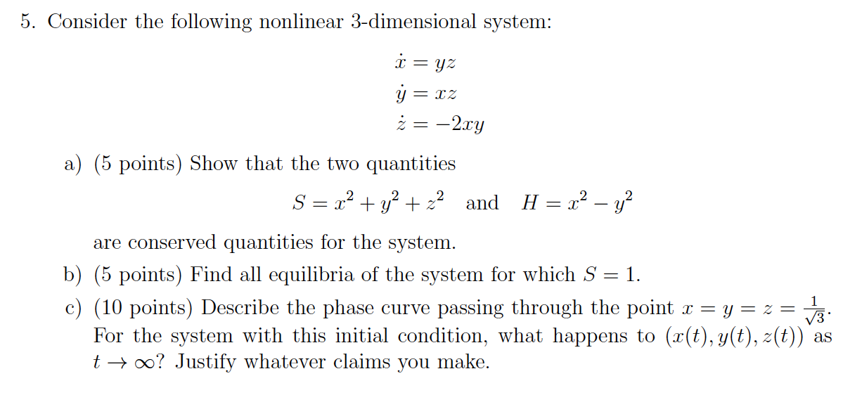 Solved 5. Consider the following nonlinear 3-dimensional | Chegg.com