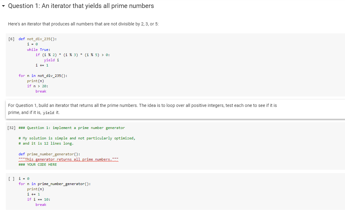 Solved Question 1: An iterator that yields all prime numbers | Chegg.com
