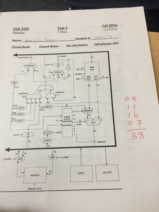 Solved Fall 2016 Test 3 CDA 3103 11/15/2016 1 Hour Student | Chegg.com