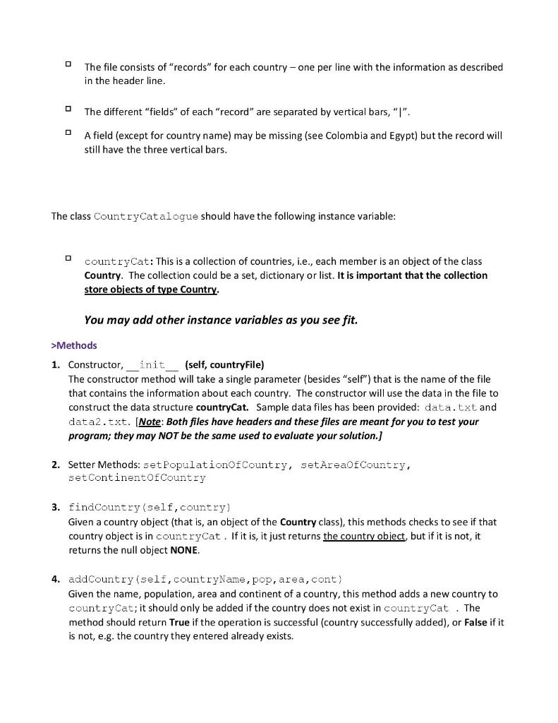 CS1026: Assignment 3 Country Classes Due: Thursday, | Chegg.com