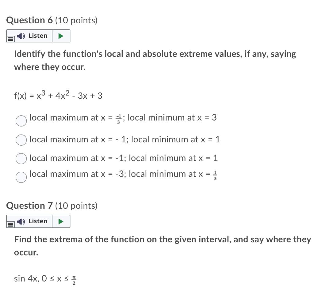 Solved Question 6 (10 points) 1) Listen Identify the | Chegg.com
