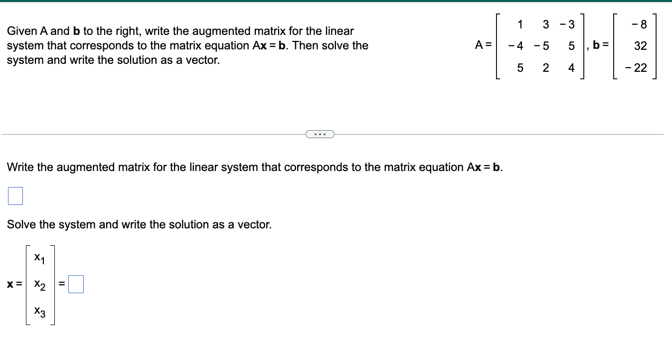 Solved Given A and b to the right, write the augmented | Chegg.com