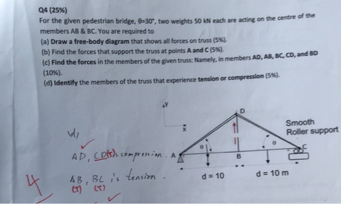 Solved Q4 (25%) For the given pedestrian bridge, 6-30°, two | Chegg.com