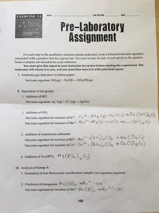 Solved LAB SECTION DATE ENERCISE 14 Pre-Laboratory | Chegg.com