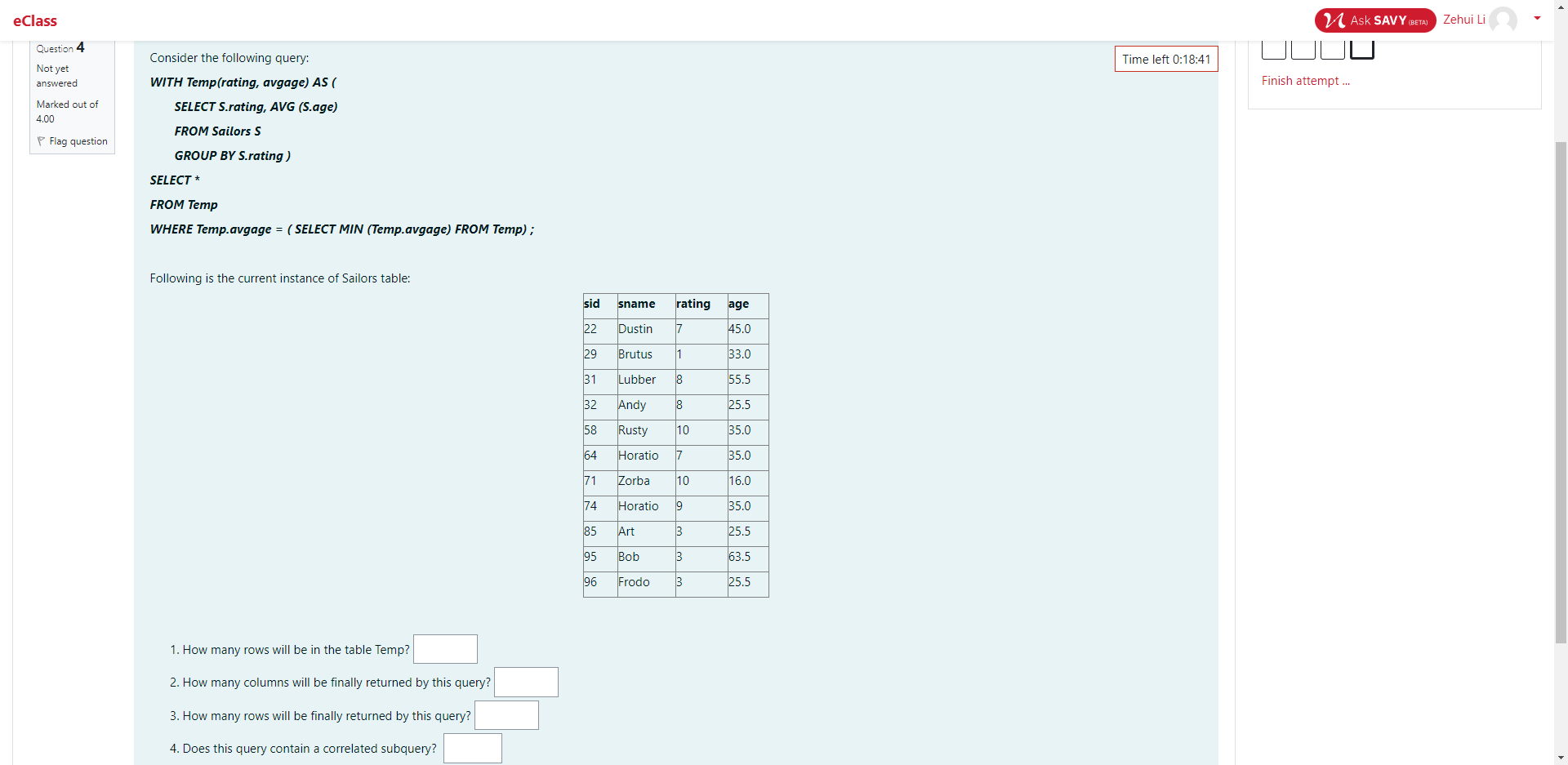 Solved Consider the following query: WITH Temp(rating, | Chegg.com
