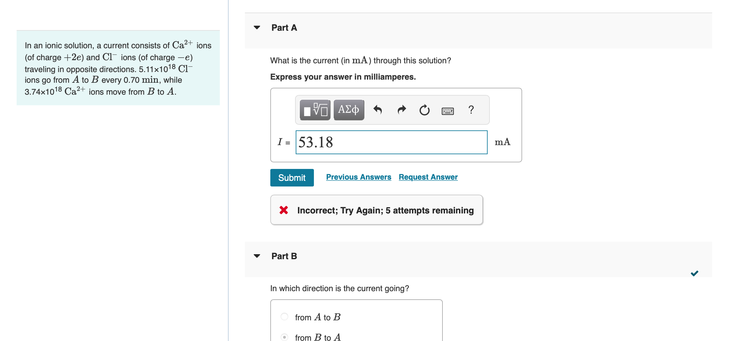 Solved Part AIn an ionic solution, a current consists of | Chegg.com