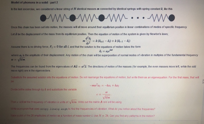 Model of phonons in a solid-part 2 h the last | Chegg.com