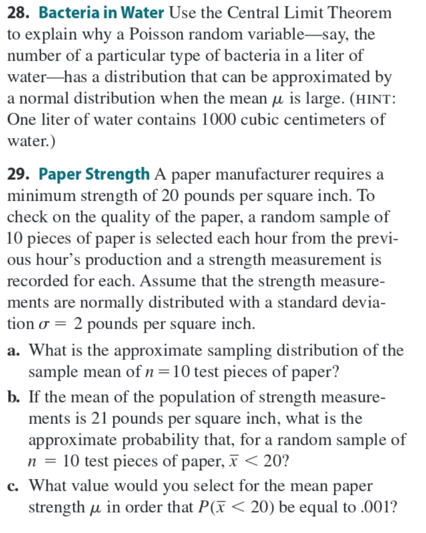 Solved 28. Bacteria in Water Use the Central Limit Theorem | Chegg.com