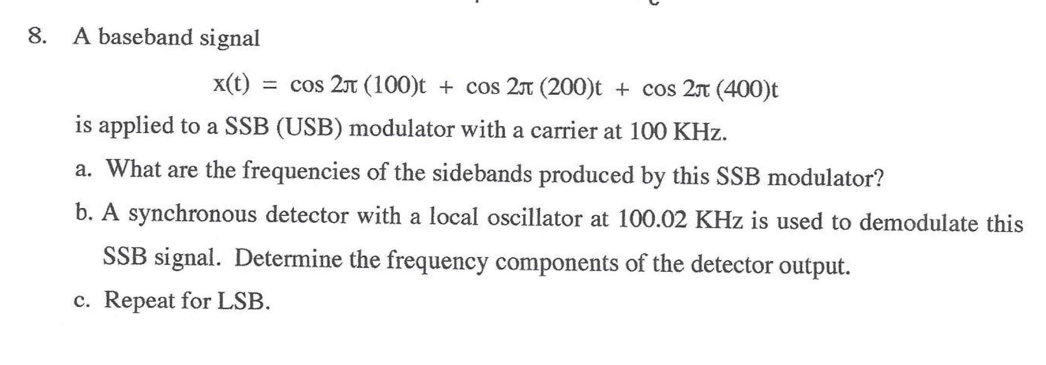 Solved 8. A baseband signal | Chegg.com