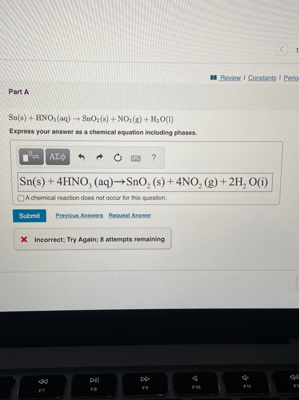 Solved Sn(s)+HNO3(aq)→SnO2( s)+NO2( g)+H2O(l) Express your | Chegg.com