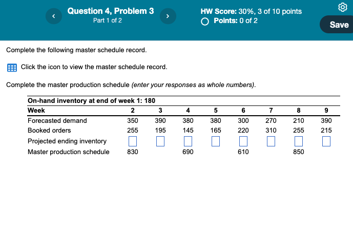 Solved More Info Complete the following master schedule | Chegg.com