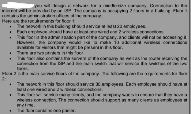 Solved you will design a network for a middle-size company. | Chegg.com