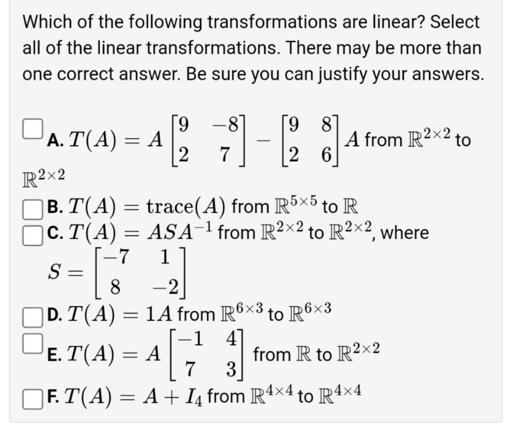 Solved Which of the following transformations are linear? | Chegg.com