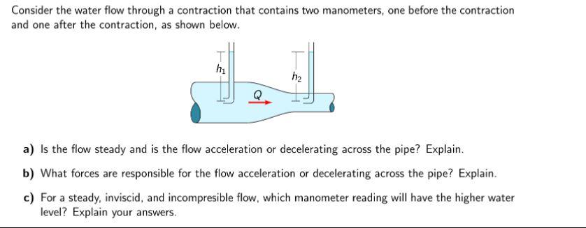 Solved Consider the water flow through a contraction that | Chegg.com